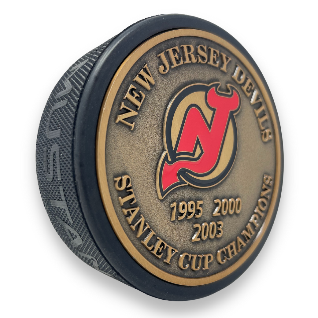 New Jersey Devils Puck - Stanley Cup Years Gold Medallion | Sports ...