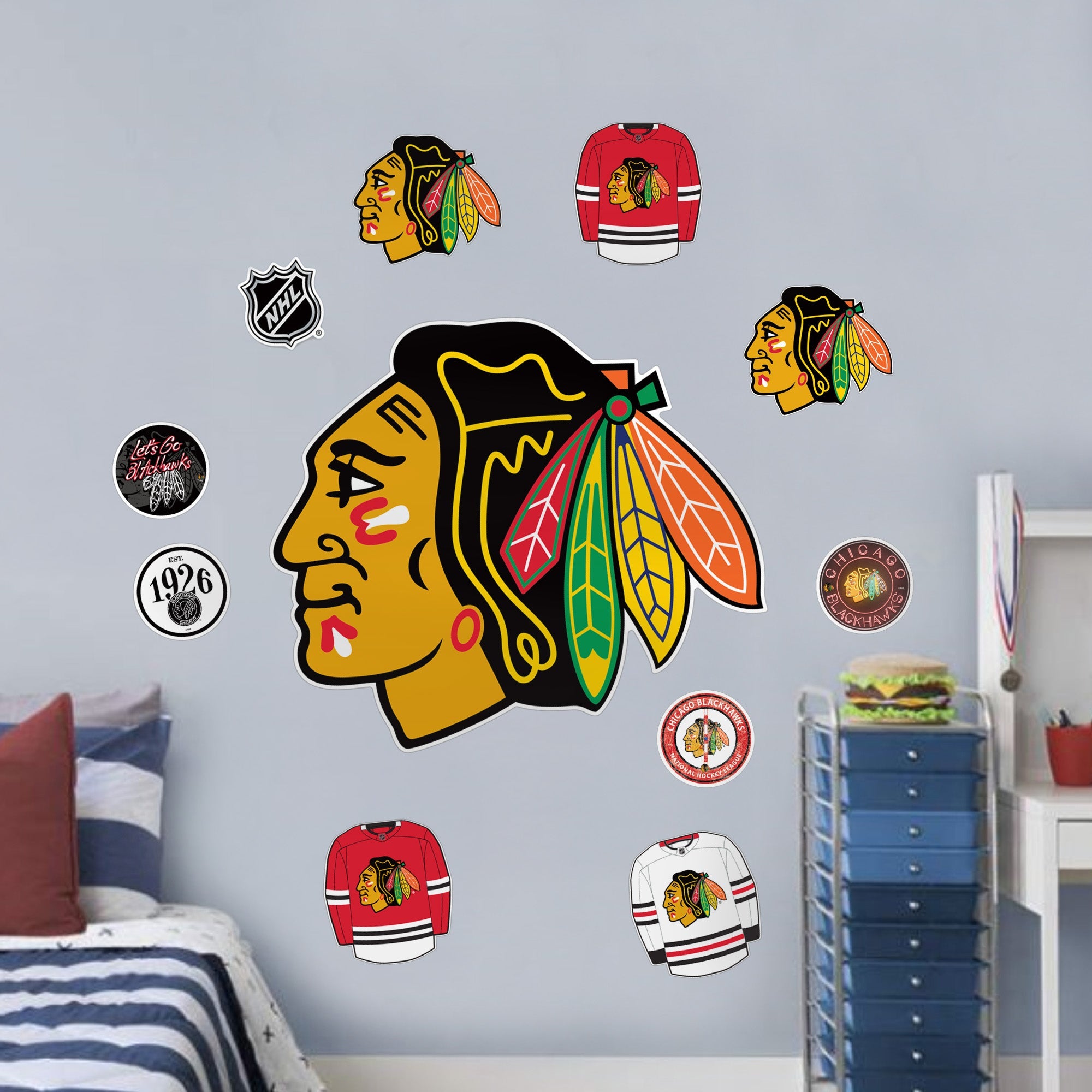 Chicago Blackhawks Repositionable Wall Decal Set - Team Logos – Hockey ...