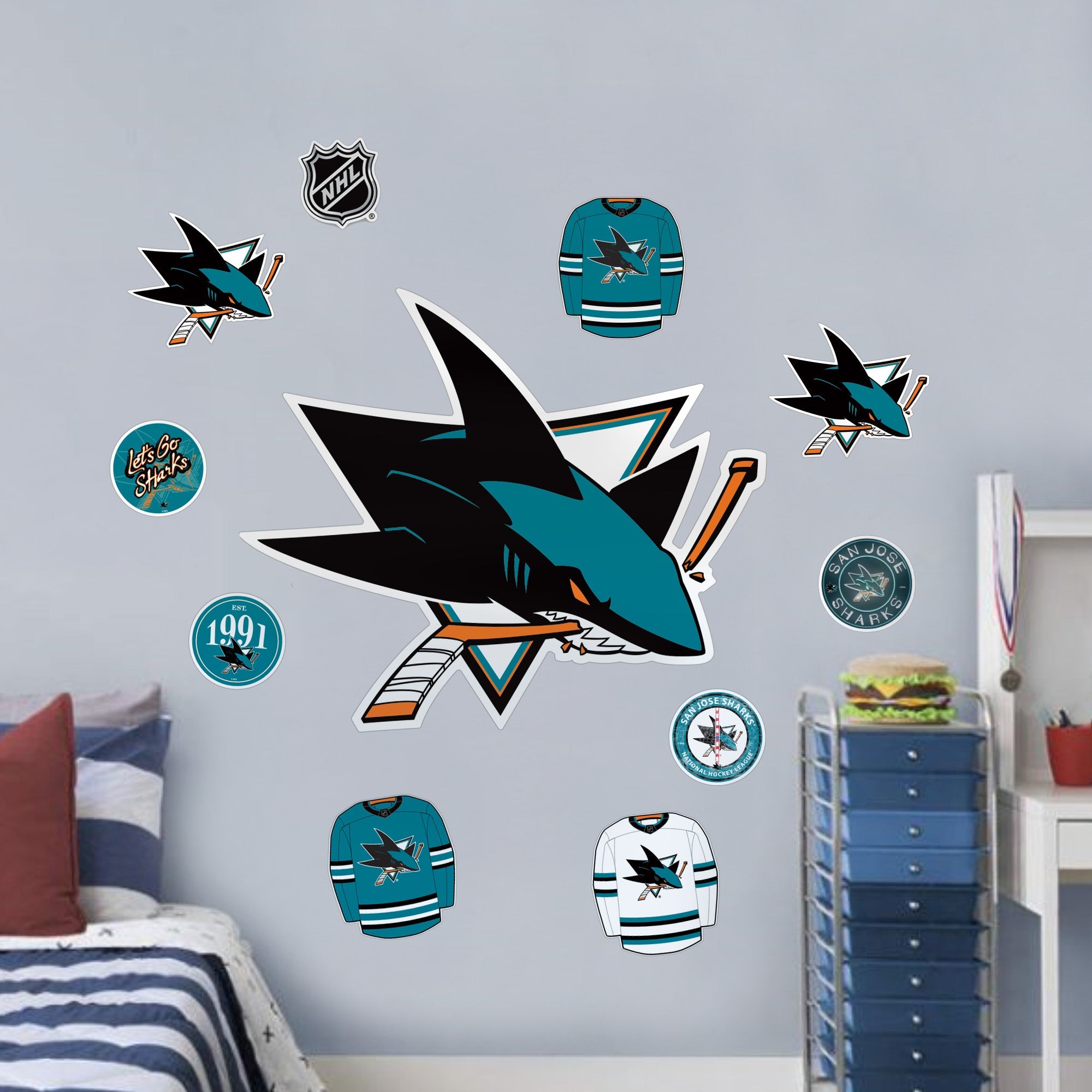 San Jose Sharks Repositionable Wall Decal Set - Team Logos – Hockey ...