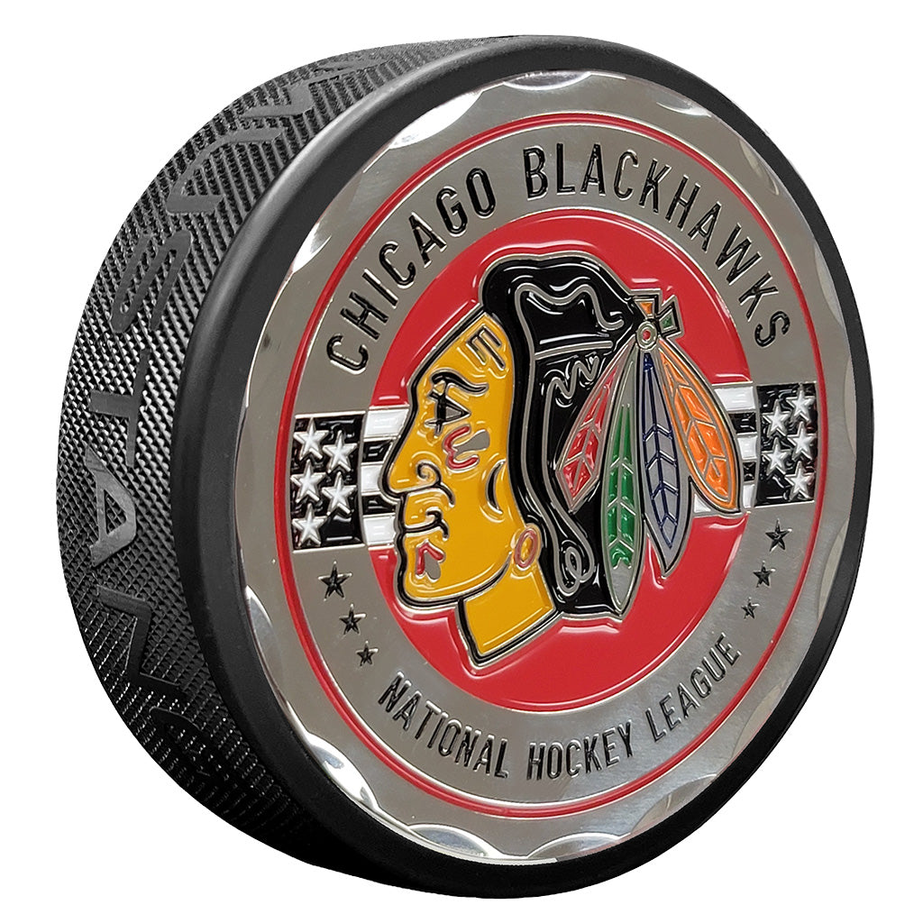 Chicago Blackhawks Puck | Stars & Stripes Medallion | Sports Decor ...