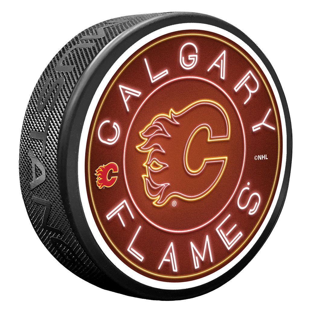 Calgary Flames Puck - Neon | Sports Decor – Hockey Hall of Fame