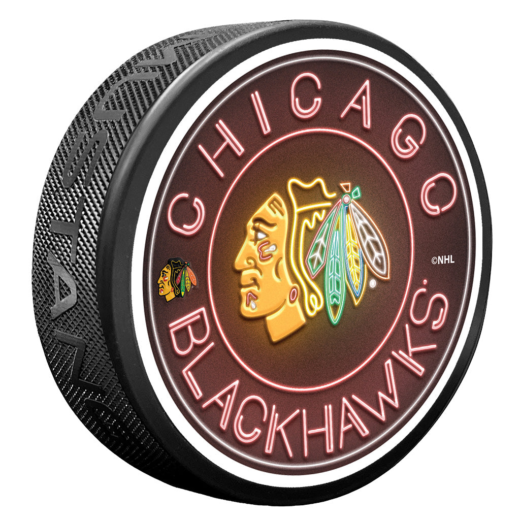 Chicago Blackhawks Puck - Neon | Sports Decor – Hockey Hall of Fame