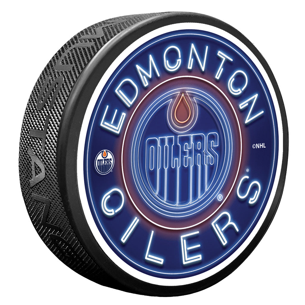 Edmonton Oilers Puck - Neon | Sports Decor – Hockey Hall of Fame