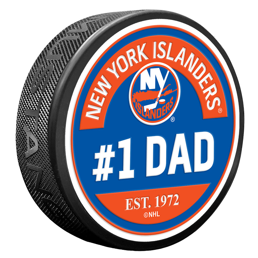 New York Islanders #1 Dad Textured Puck – Hockey Hall of Fame