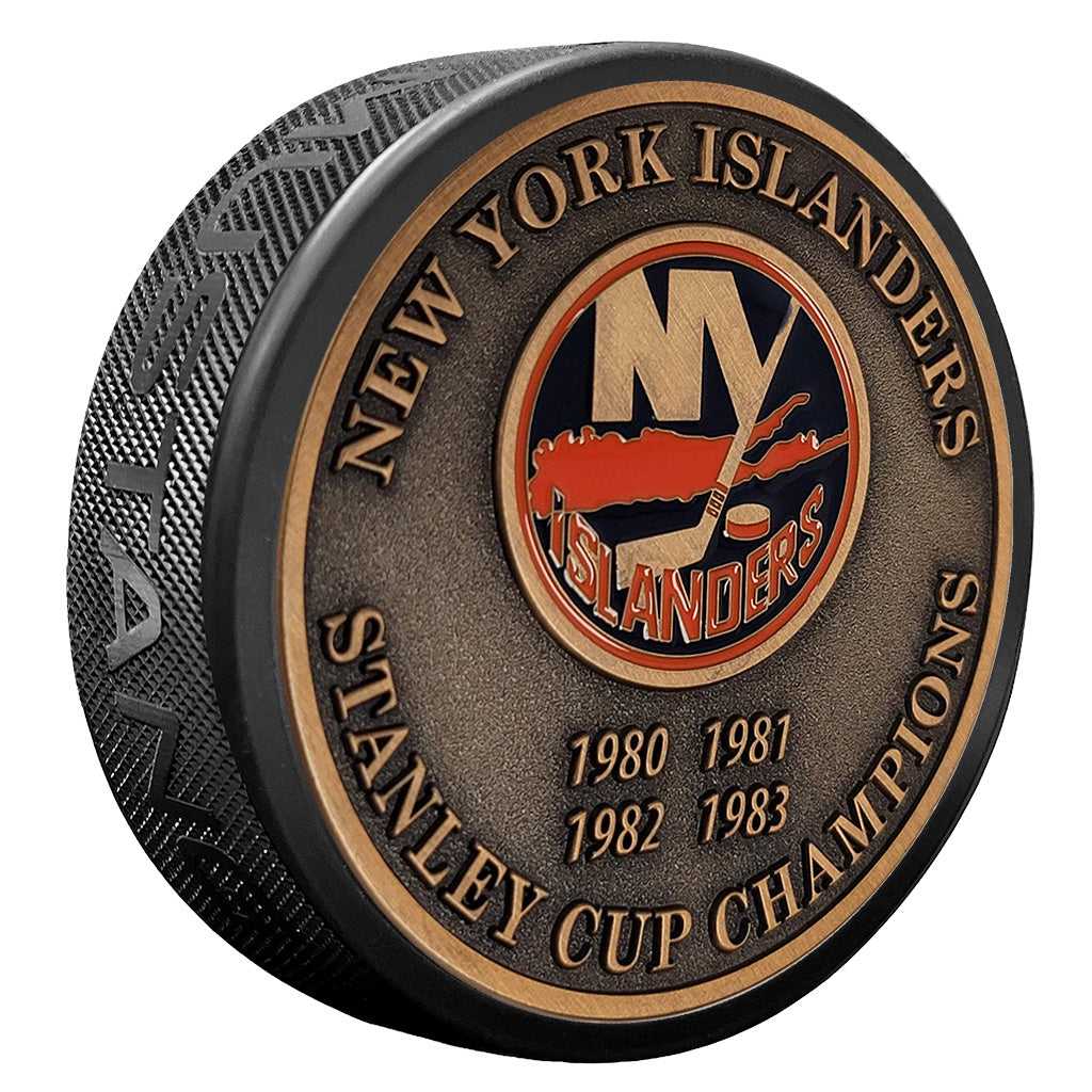 New York Islanders Puck - Stanley Cup Years Gold Medallion | HHOF ...