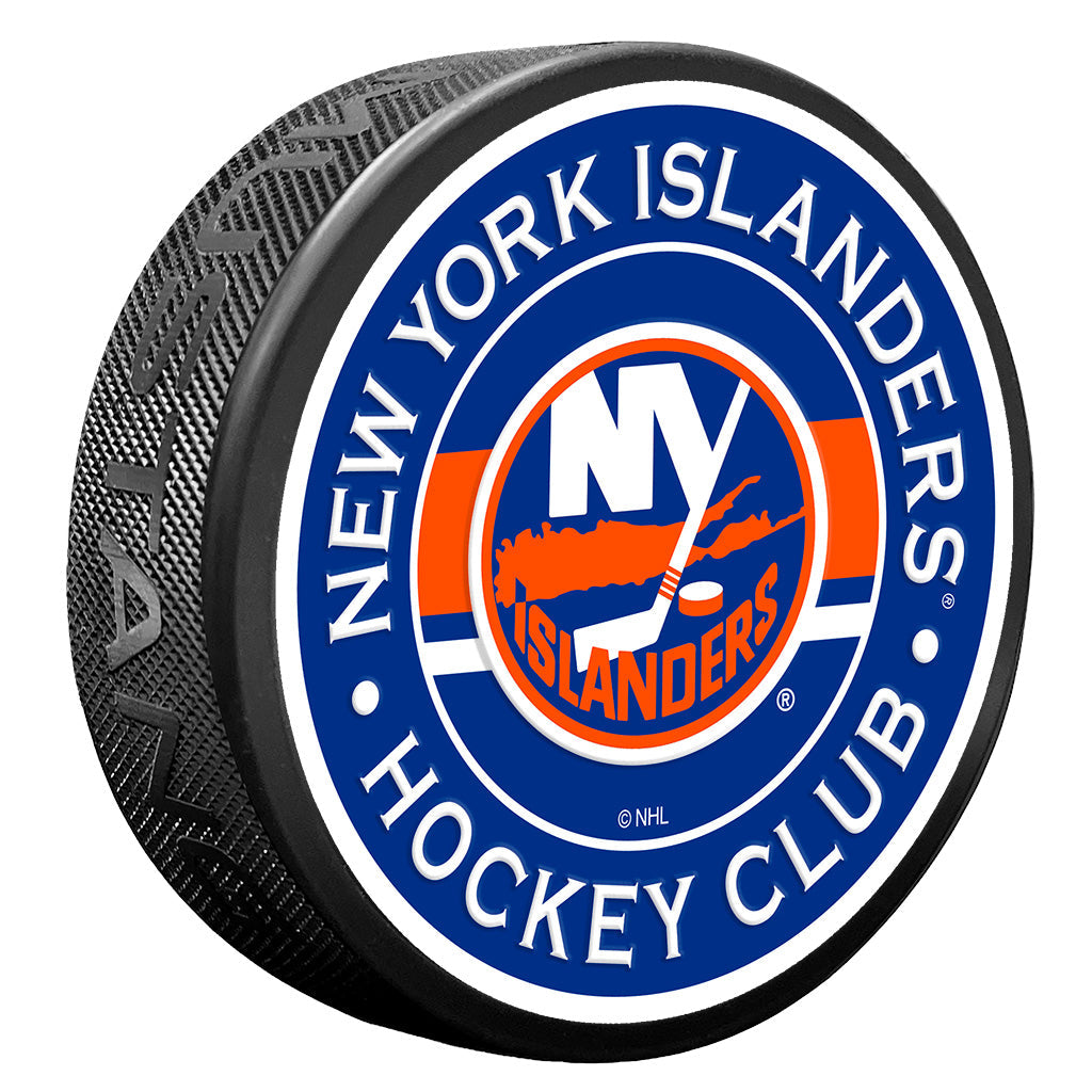 New York Islanders Striped Textured Puck – Hockey Hall of Fame
