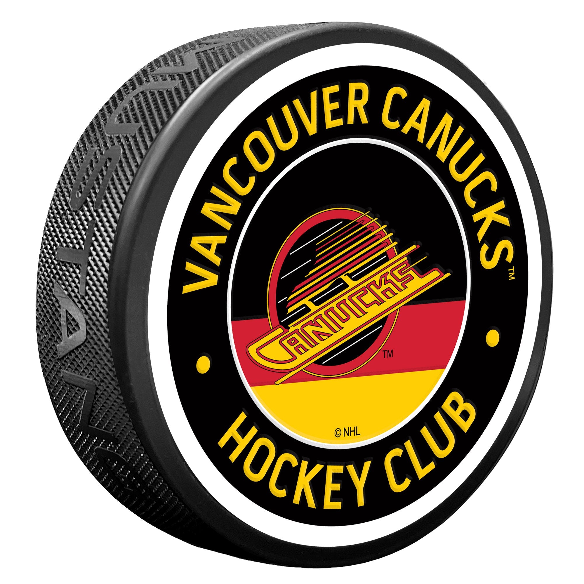 Vancouver Canucks Red Vintage Striped Textured Puck – Hockey Hall of ...