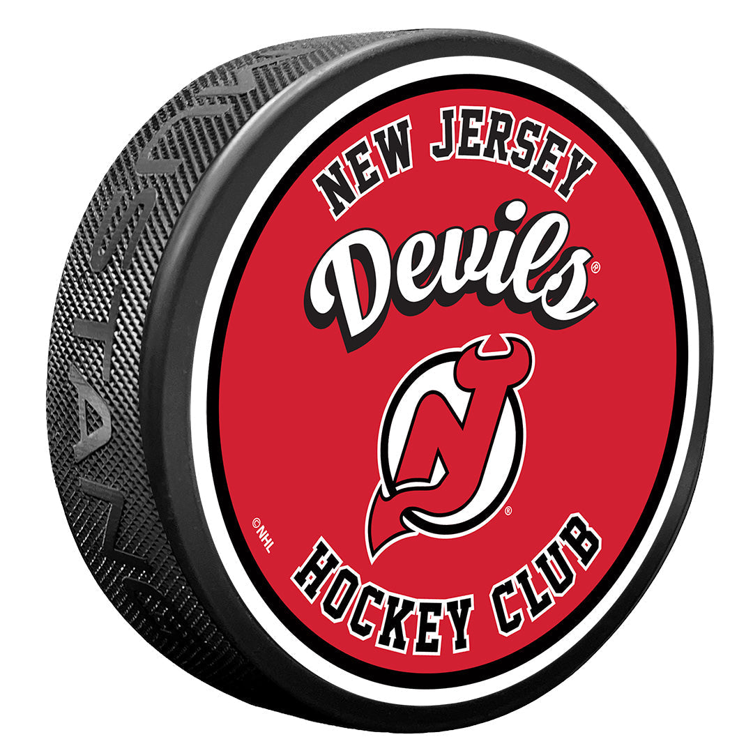 New Jersey Devils Puck | Retro Script | Sports Decor – Hockey Hall of Fame