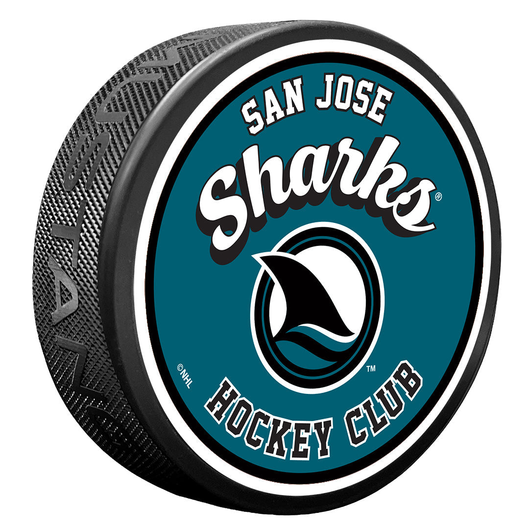 San Jose Sharks Puck | Retro Script | Sports Decor – Hockey Hall of Fame